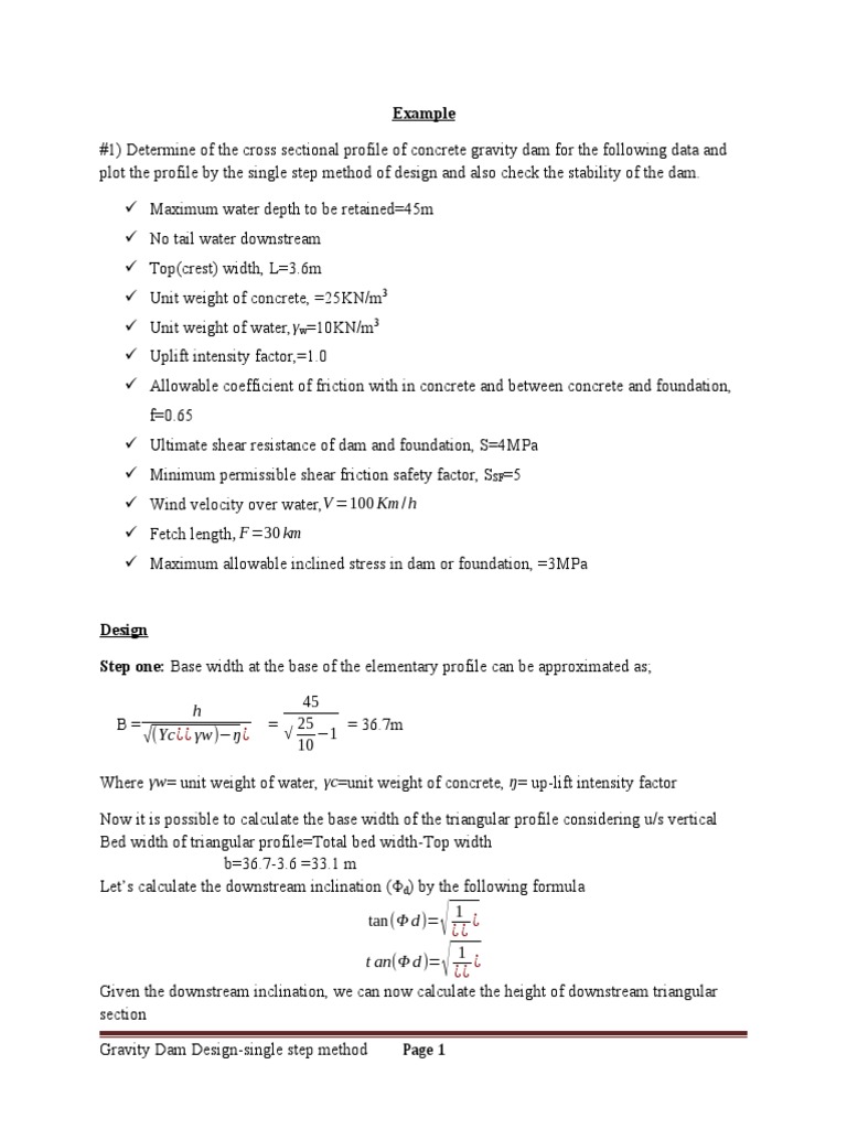 Gravity Dam Design: Single Step Method | PDF | Dam | Force