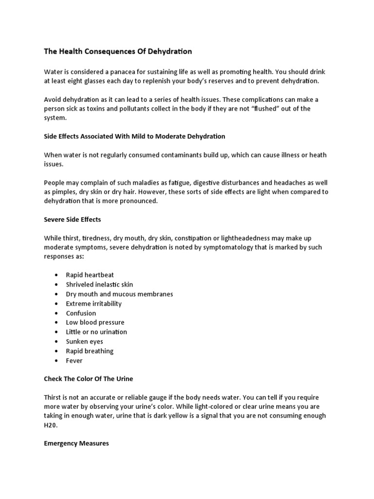 The Health Consequences of Dehydration | PDF | Dehydration | Physiology