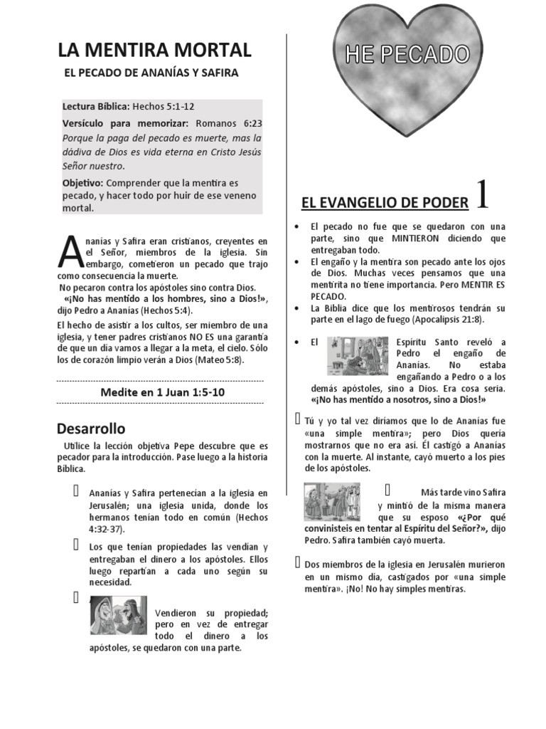 Leccion 1 Ananias y Safira C | PDF | Pecado | San Pedro