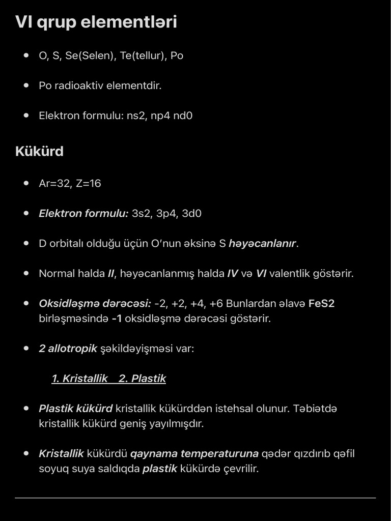 VI Qrup Elementləri | PDF