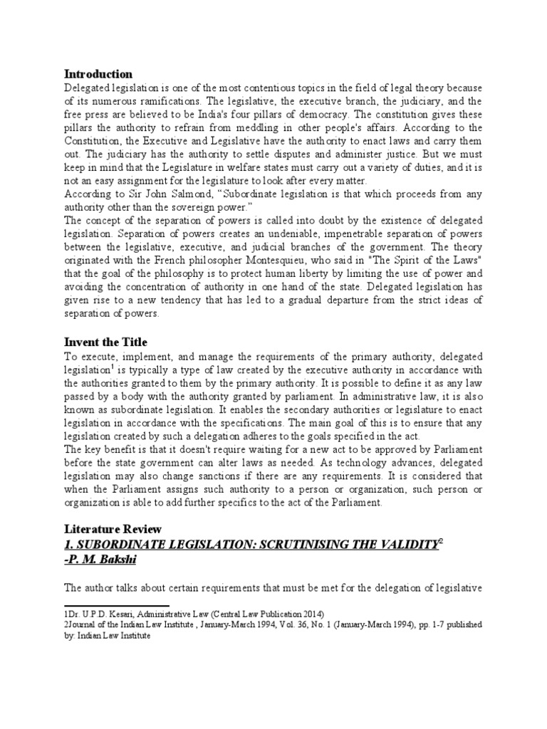 Subordinate Legislation: Scrutinising The Validity - P. M. Bakshi | PDF ...