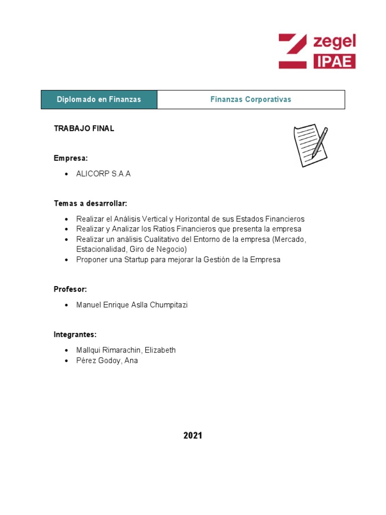 Trabajo Final - ALICORP | PDF | Rentabilidad sobre recursos propios | Ratio financiero