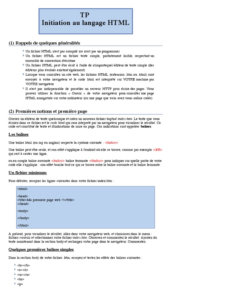 Initiation au HTML et création de pages | PDF | Html | Langage de balisage