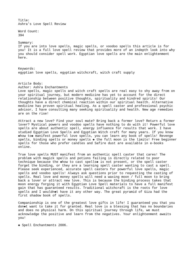 Ashra S Love Spell Review | PDF | Witchcraft | Religious Belief And ...