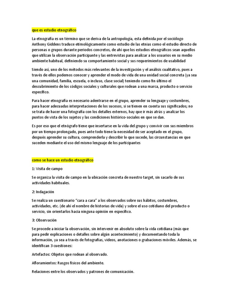 Que Es Estudio Etnográfico | PDF | Etnografía | Investigación para la ...