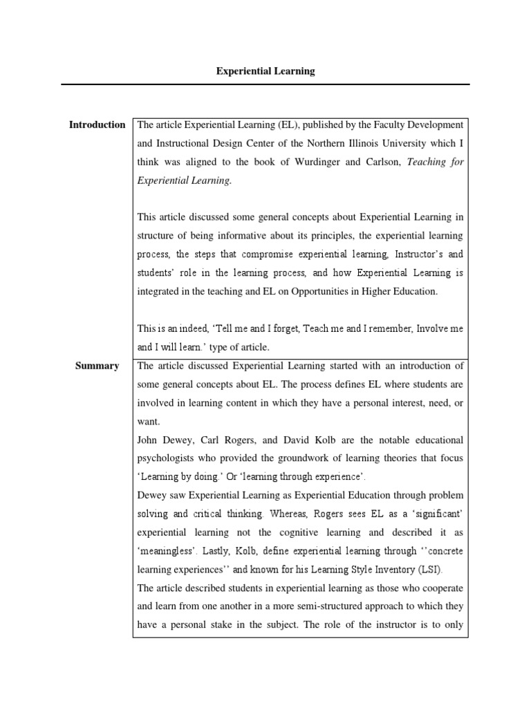 Experiential Learning Theory | Download Free PDF | Learning | Experience