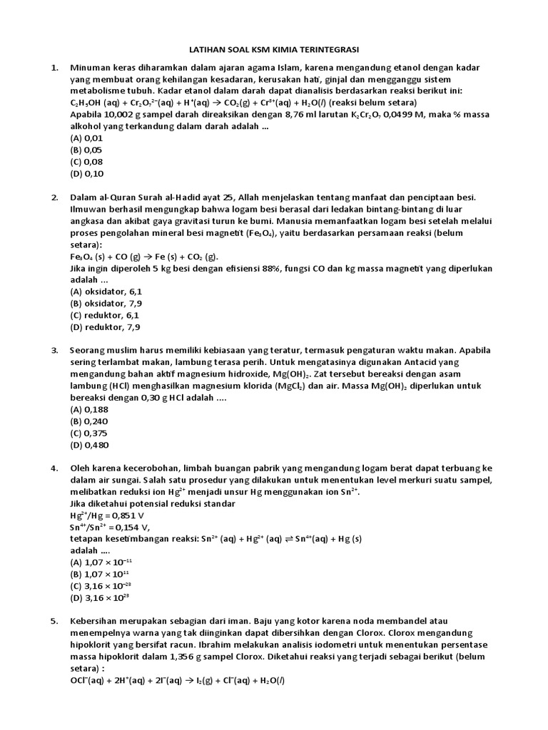 Latihan Soal KSM Kimia Terintegrasi | PDF