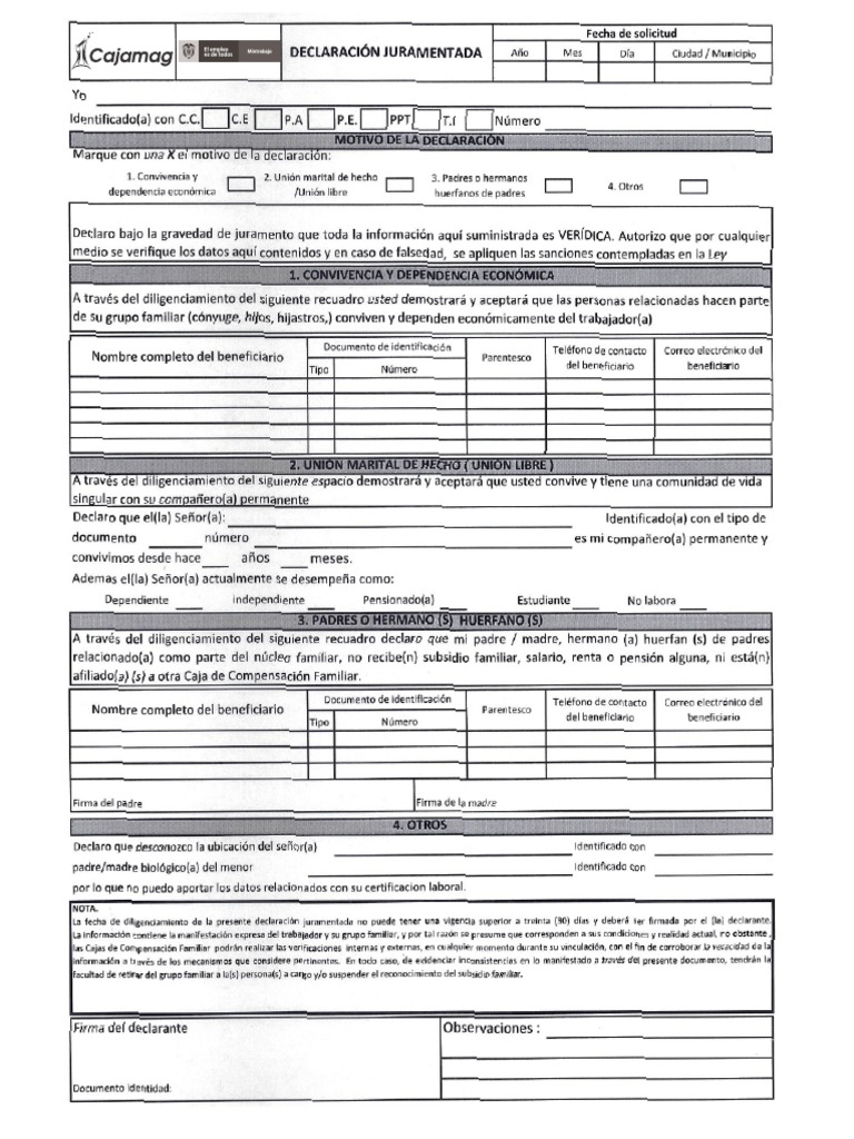 Declaracion Juramentada Cajamag | PDF
