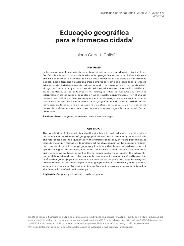Helena Copetti Callai - Educação Geográfica para A Formação Cidadã ...