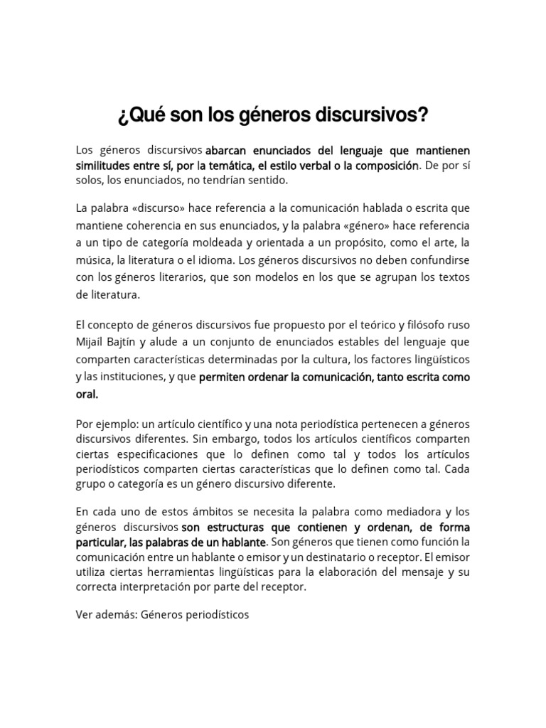 Qué Son Los Géneros Discursivos | PDF | Comunicación | Intertextualidad