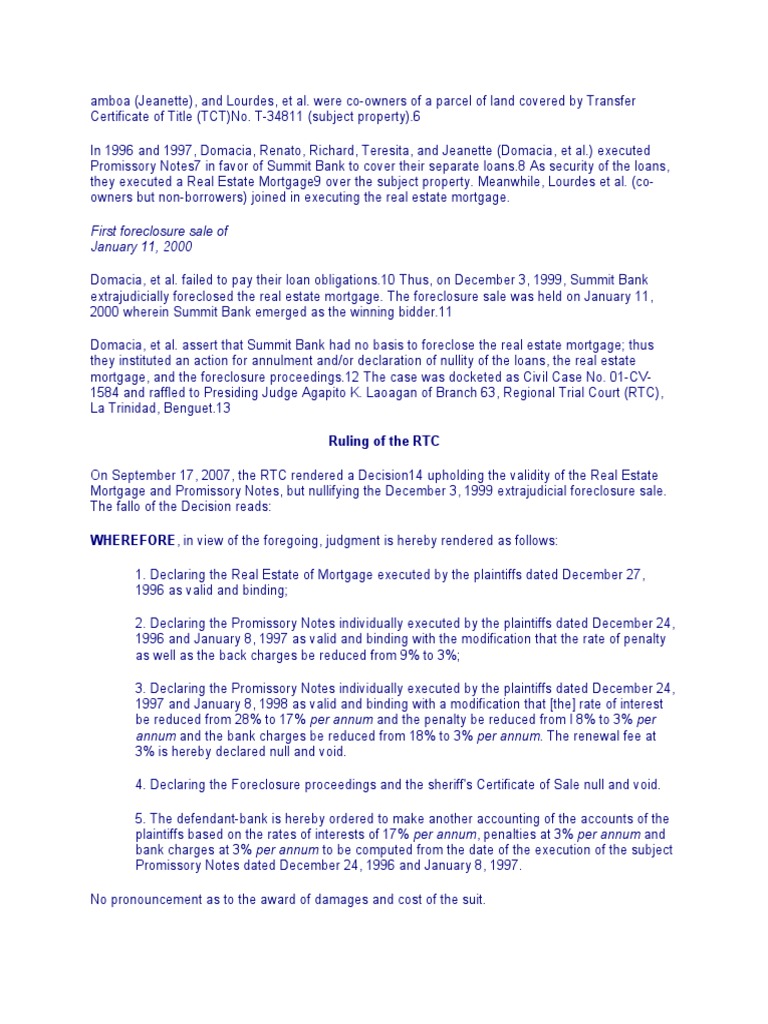 First Foreclosure Sale of January 11, 2000: Ruling of The RTC | PDF ...