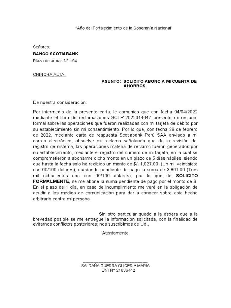 Carta Al Banco Scotiabank | PDF
