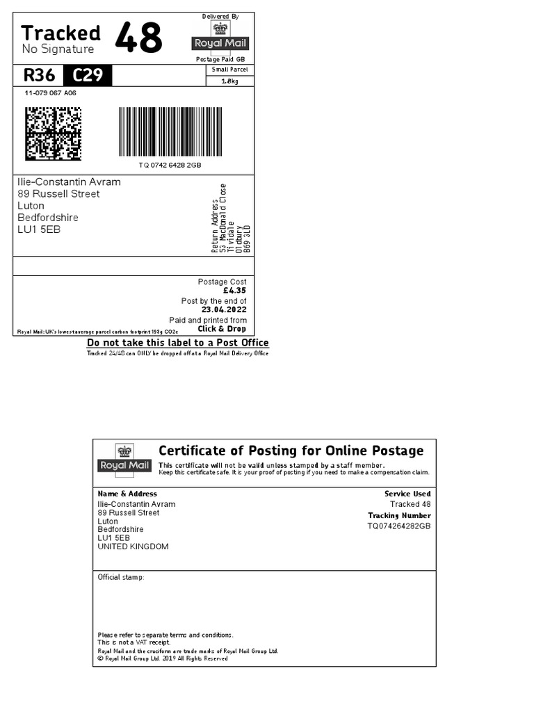 Royal Mail Label WP 1535 5638 660 | PDF | Mail | Collecting