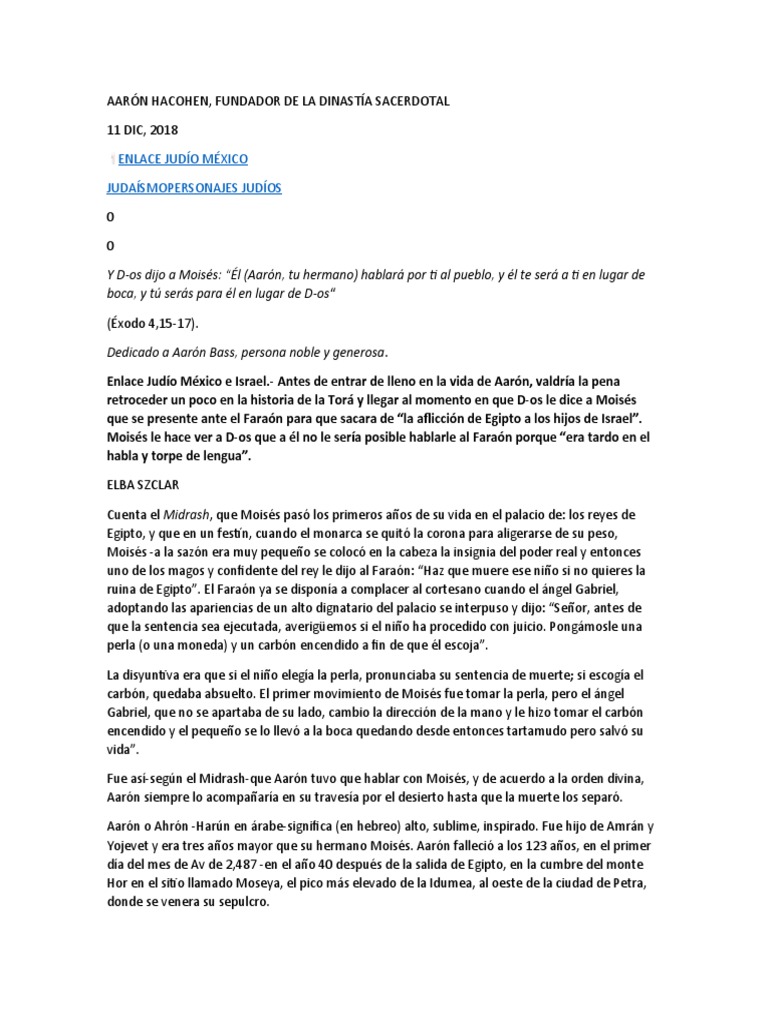 Aarón Hacohen: Legado y Muerte | PDF | Moisés | Aaron