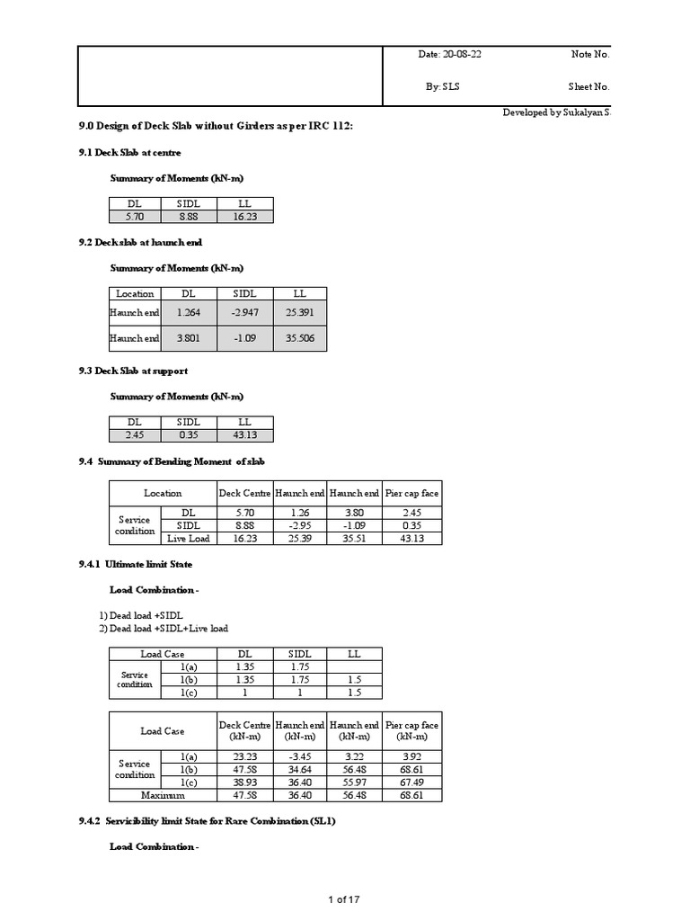 Slab Design Without Girders as Per IRC 112 | PDF | Bending | Stress (Mechanics)