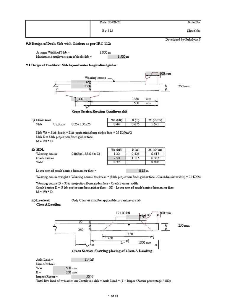 Slab Design With Girders As Per IRC 112 | PDF | Bending | Stress (Mechanics)