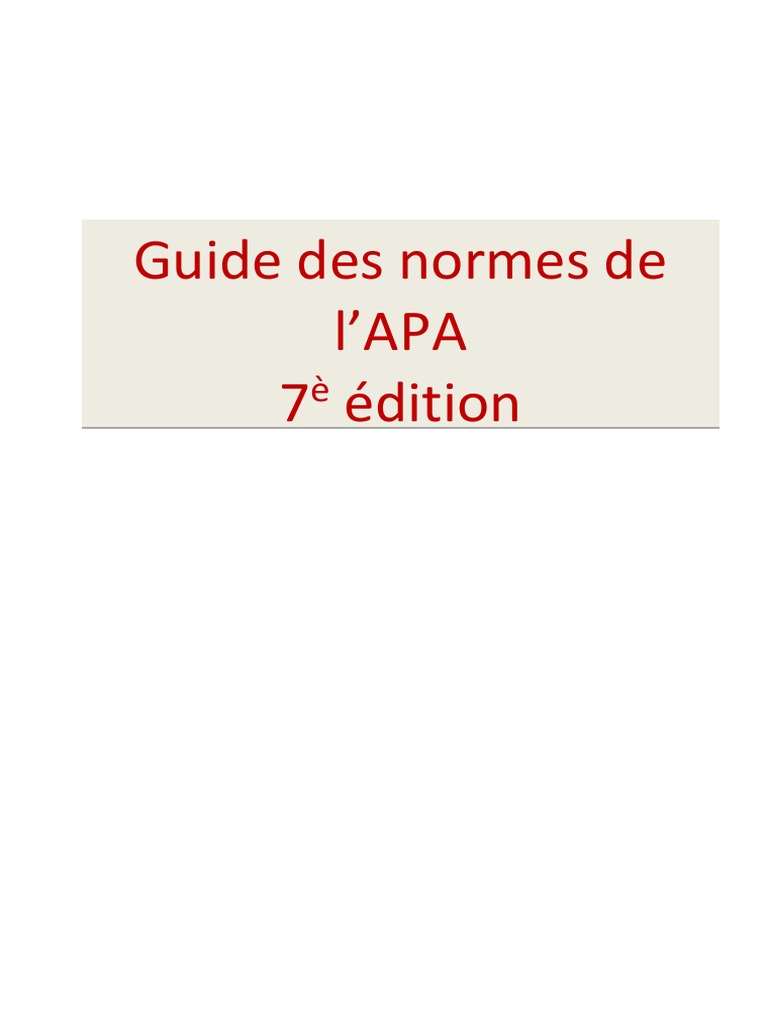 Guide des normes APA 7e édition | PDF | Guillemet | Identifiant d'objet ...