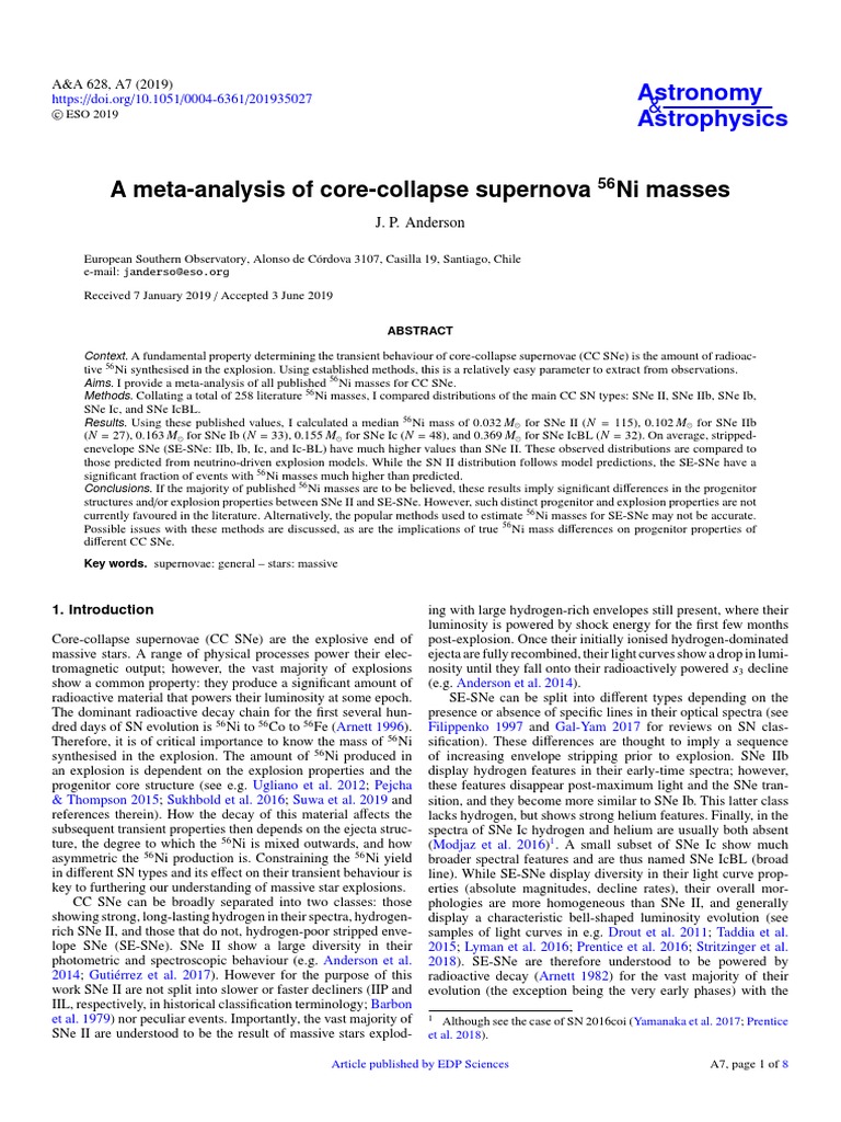 A Meta-Analysis of Core-Collapse Supernova 56ni Masses | PDF | Supernova | Stellar Astronomy