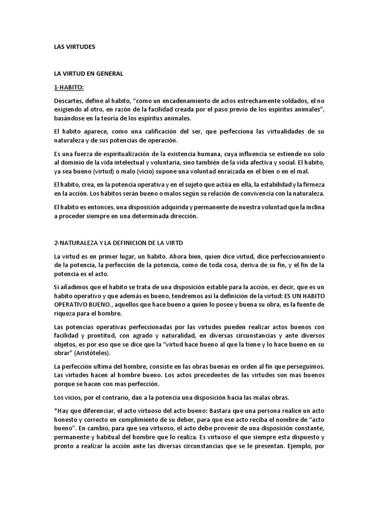 Las Virtudes en General y Las Virtudes Cardinales | PDF | Moralidad ...