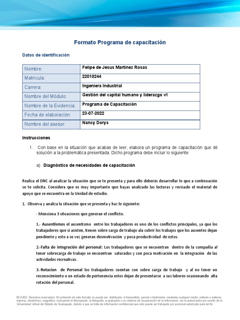 Formato Programa de Capacitación | PDF | Business | Motivación