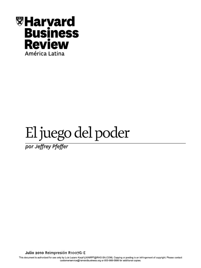 El Juego Del Poder - Jeffrey Pfeffer | PDF