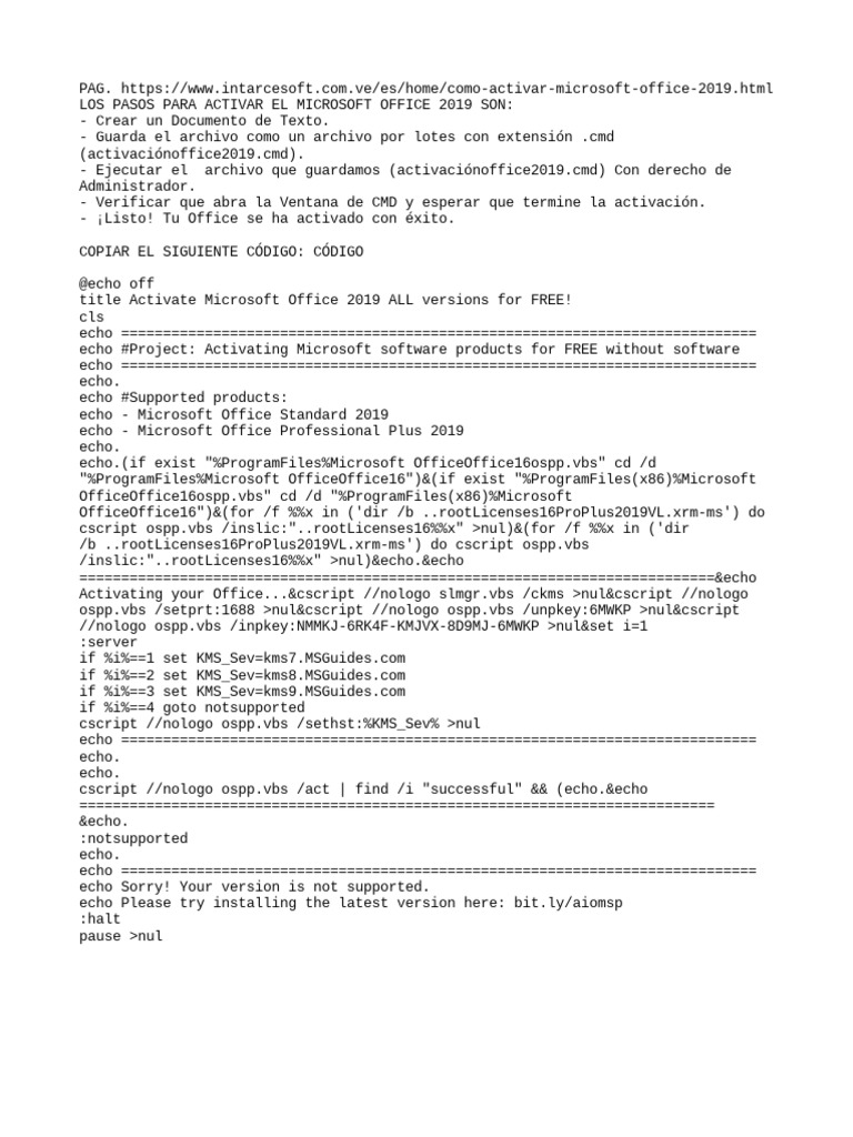 Activador CMD para Office 2019 Opcion 2 | PDF