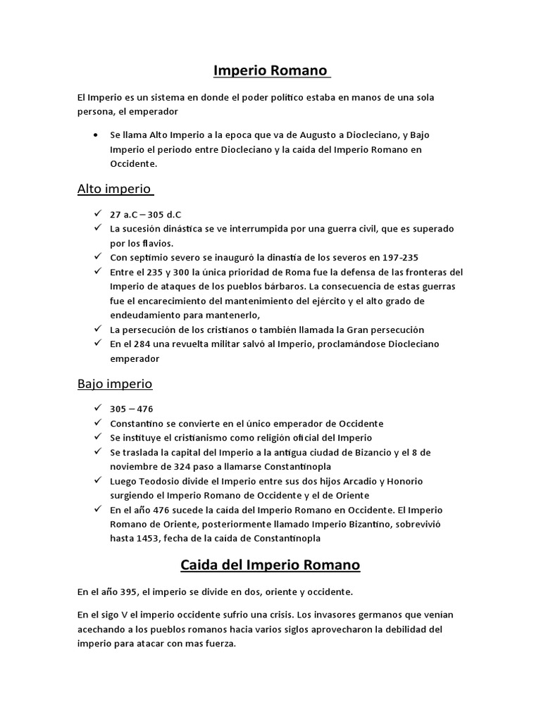 Alto y Bajo Imperio Romano: Resumen | PDF | imperio Romano | imperio ...