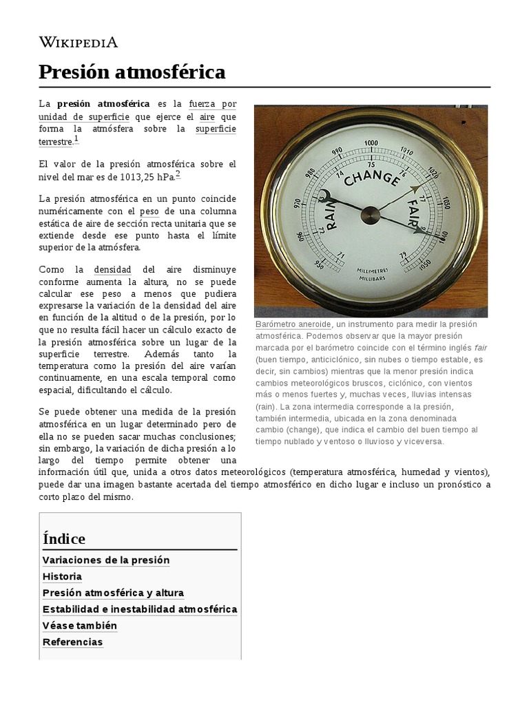Presión Atmosférica | PDF | Presión atmosférica | Ciencias de la Tierra