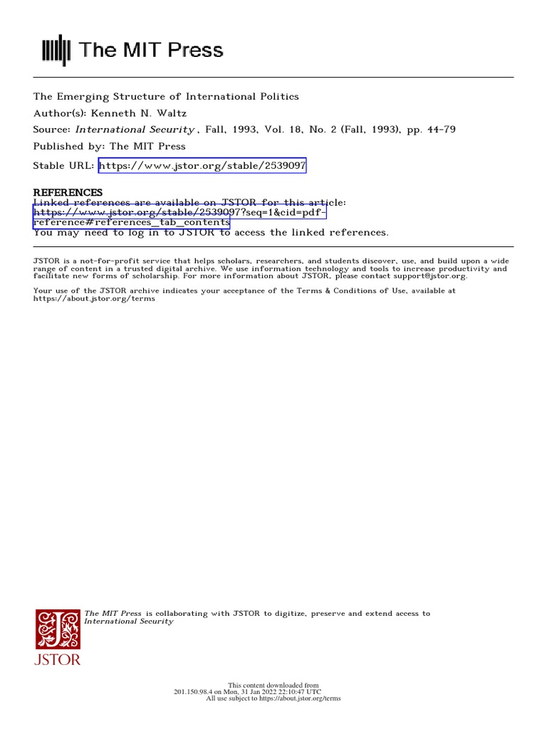 The Emerging Kenneth N. Waltz Structure of International Politics | PDF ...