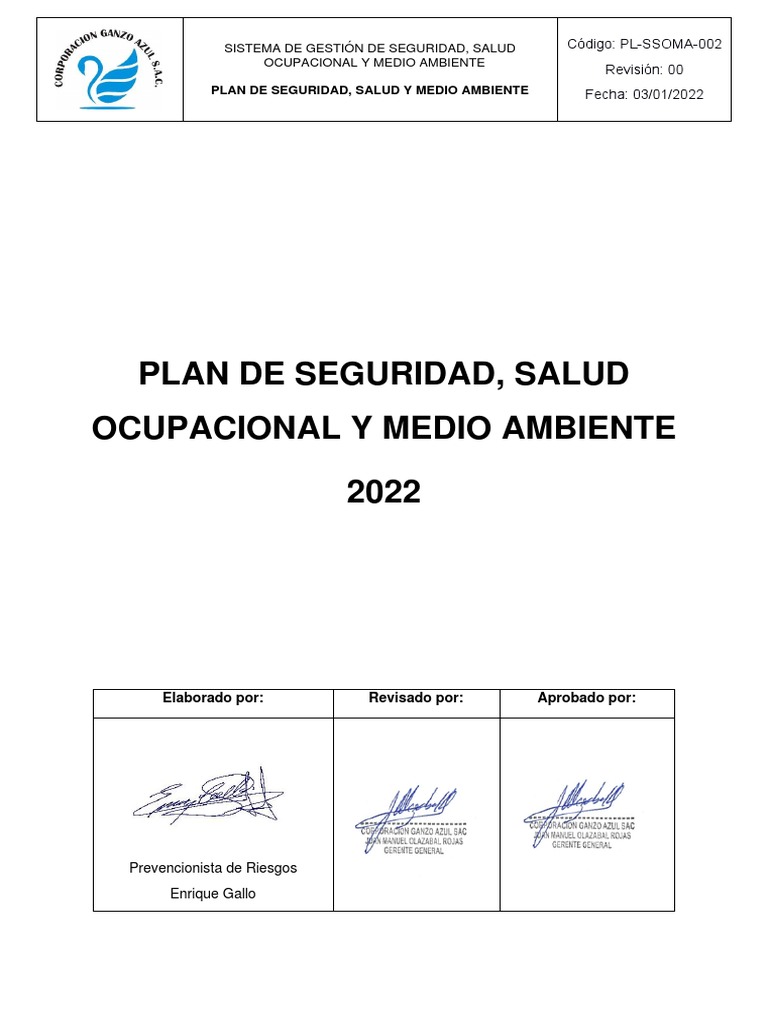 04.1.plan de Seguridad, Salud Ocupacional y Medio Ambiente | PDF | Seguridad y salud ocupacional ...
