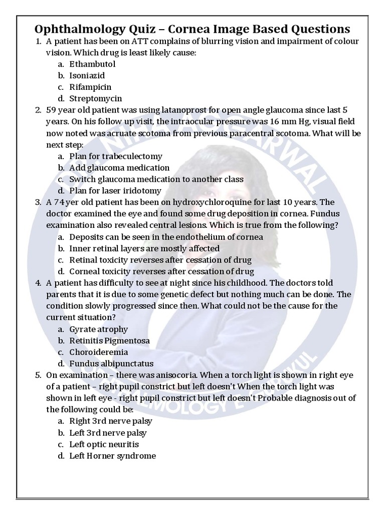 Ophthalmology Quiz - Cornea Image Based Questions | PDF | Glaucoma | Eye