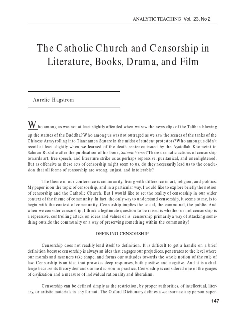 HAGSTROM, Aurelie. The Catholic Church and Censorship in Literatura ...