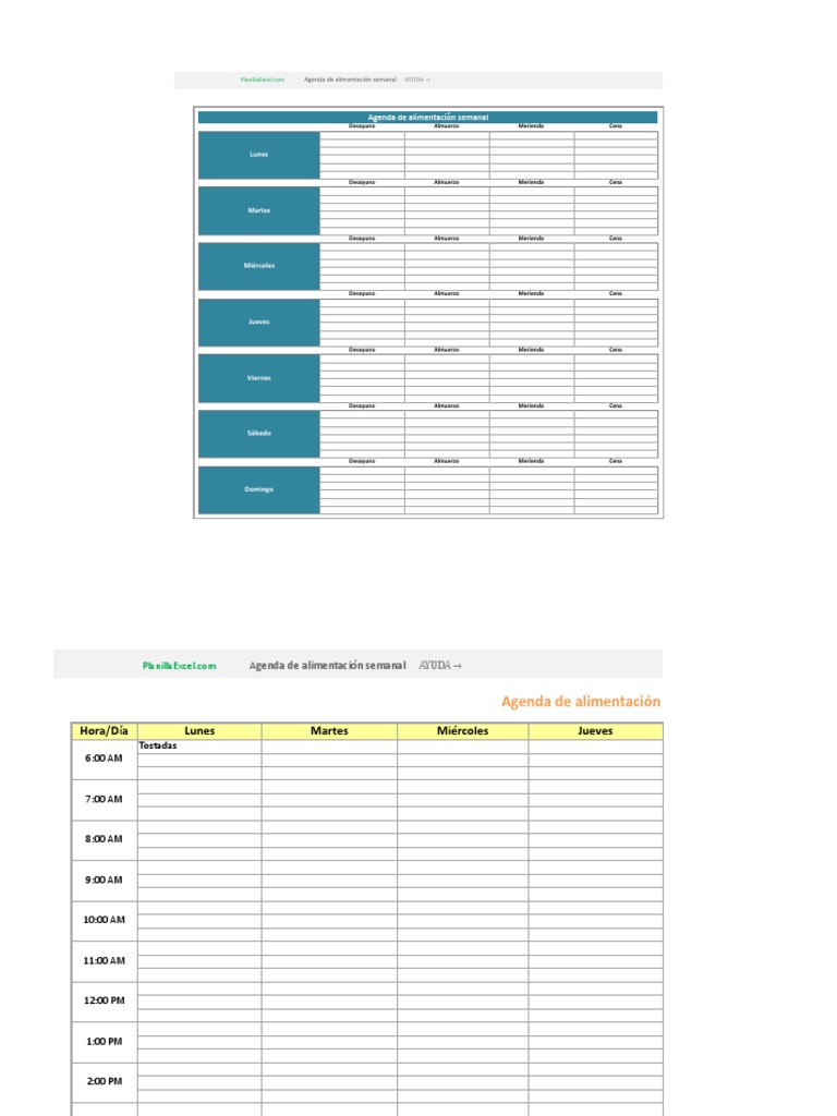 Planilla De Excel Para El Control De Alimentacion Semanal Pdf