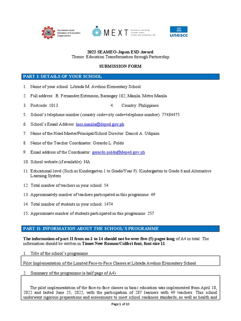 Pilot Implementation Of The Limited Face To Face Class Program At