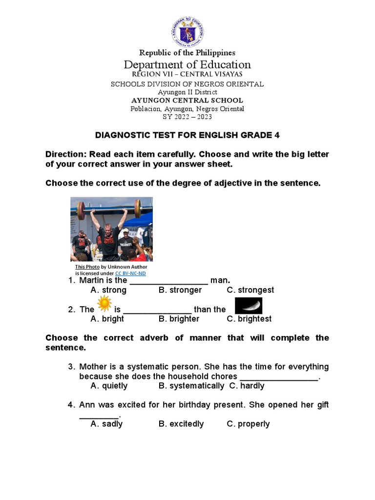 Grade 4 English Diagnostic Test | PDF | Linguistics | Languages