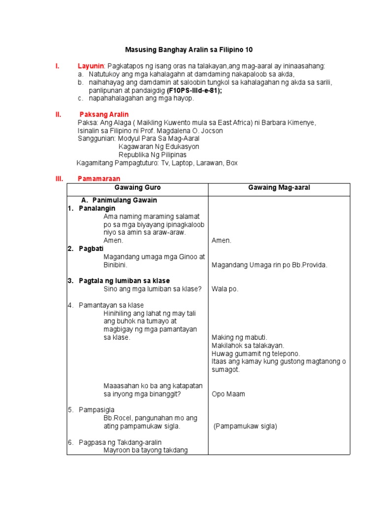 Masusing Banghay Aralin Sa Filipino 10 | PDF