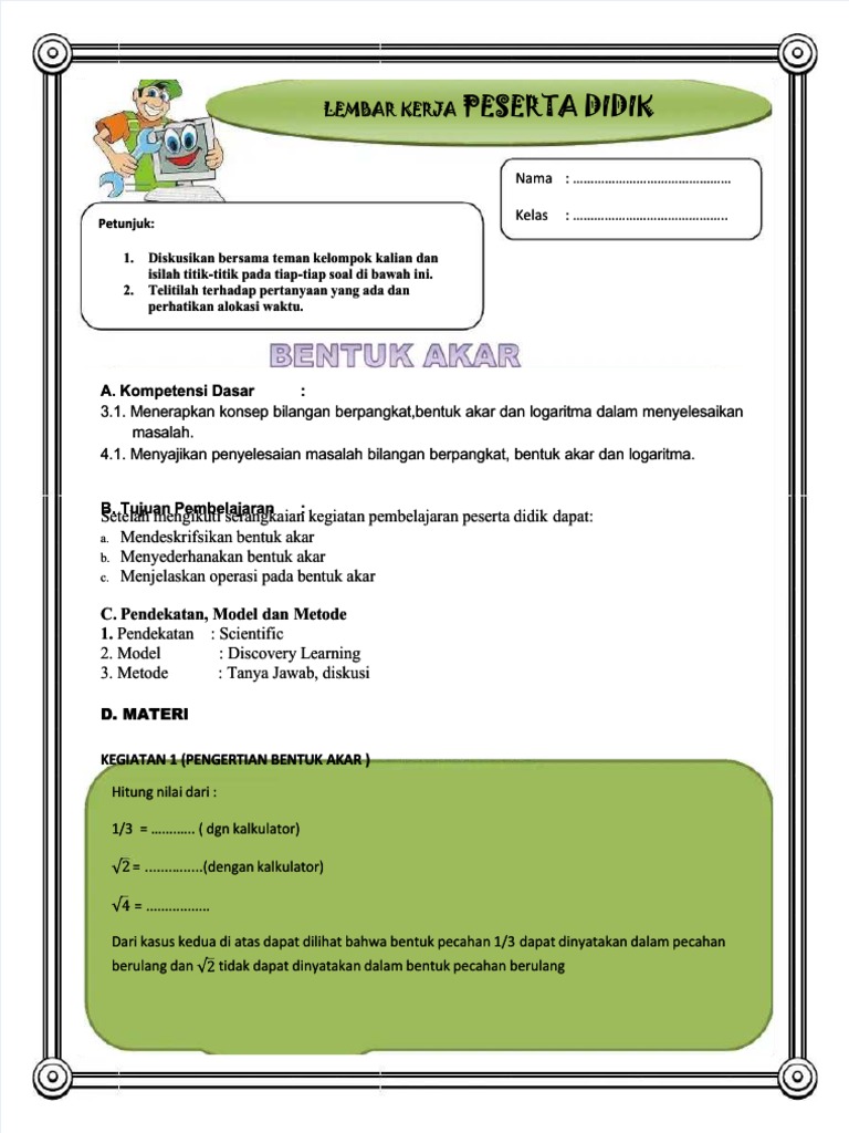 PDF LKPD 31 Bentuk Akar - Compress | PDF