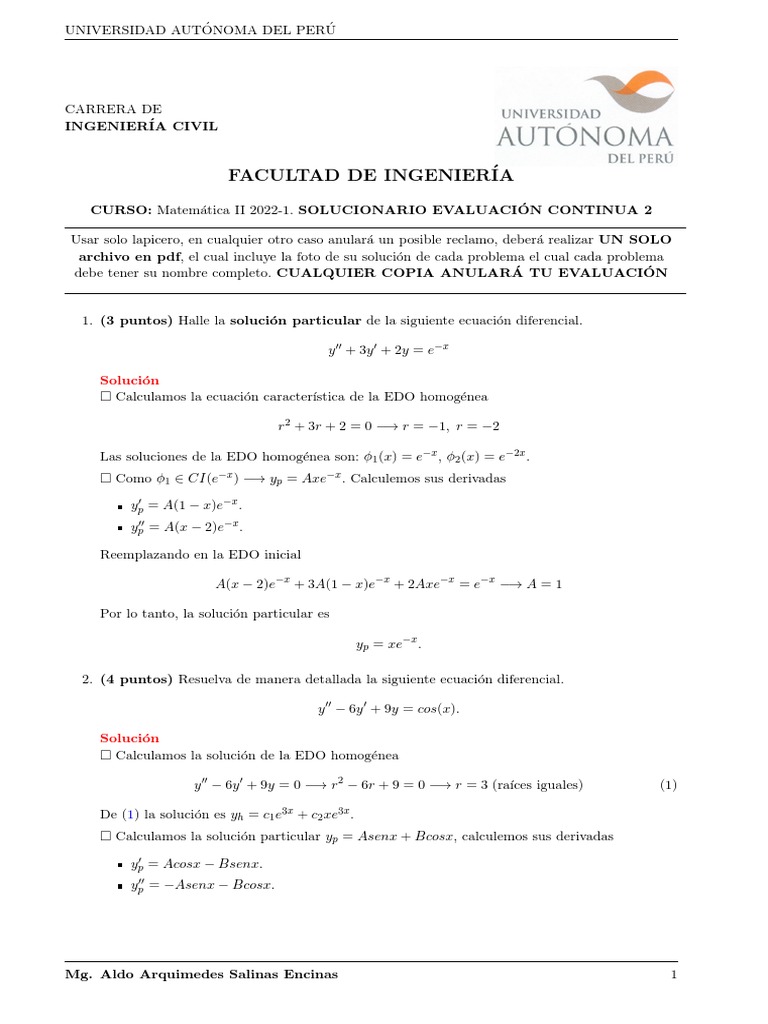 EC2 M Solucionario | PDF | Matemática Elemental | Calculo diferencial