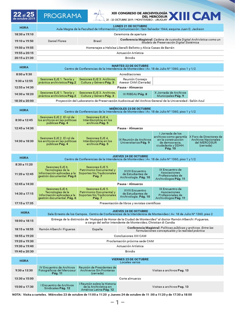 Programa de la XIII Conferencia Interamericana de Archivos (CAM): 22 al 25 de octubre 2019 ...