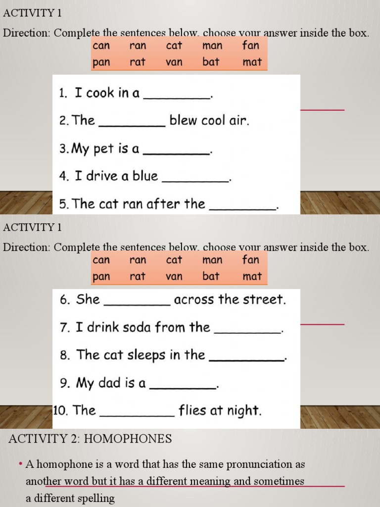 Direction: Complete The Sentences Below, Choose Your Answer Inside The ...