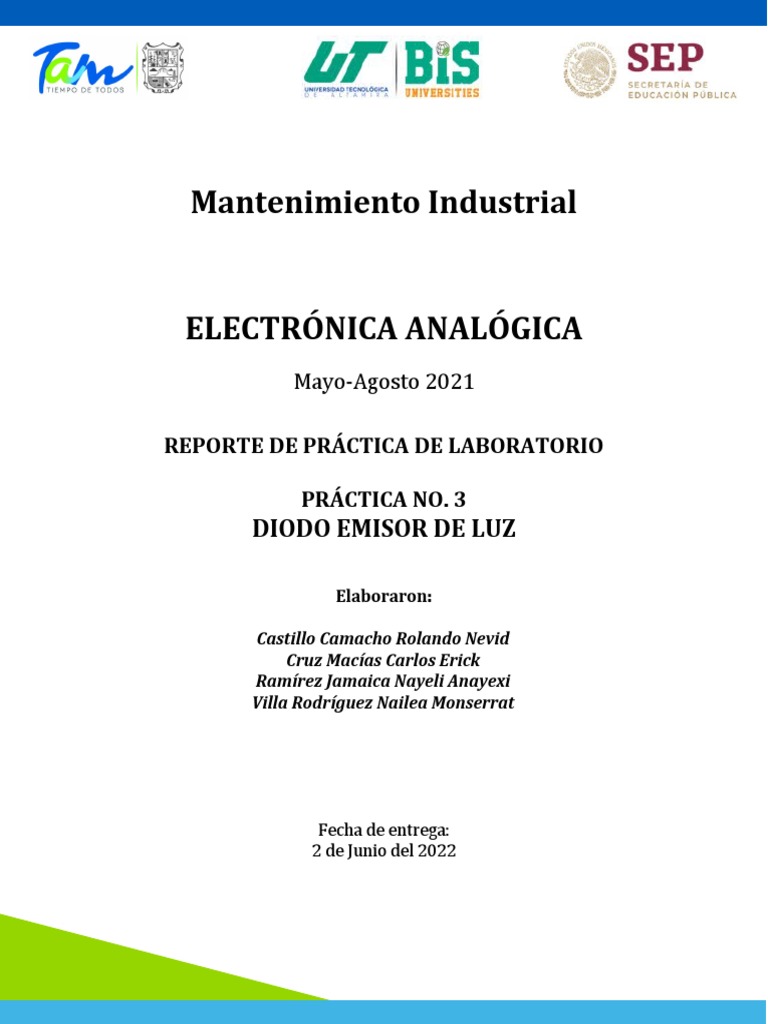 Práctica de Laboratorio: Diodos LED | PDF | Diodo emisor de luz ...