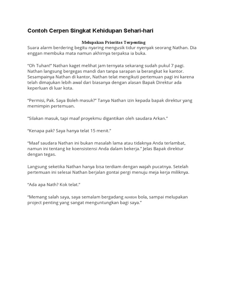 Cerpen Singkat Kehidupan Sehari | PDF