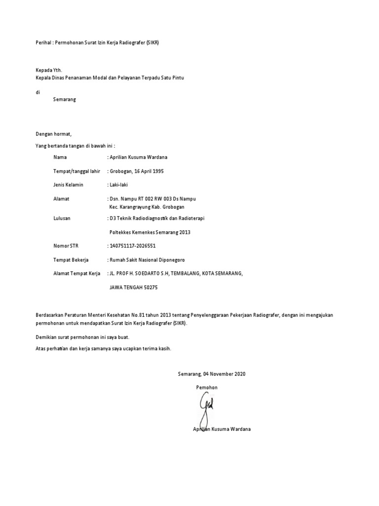 Form Surat Permohonan Ke DPM-PTSP-1 | PDF