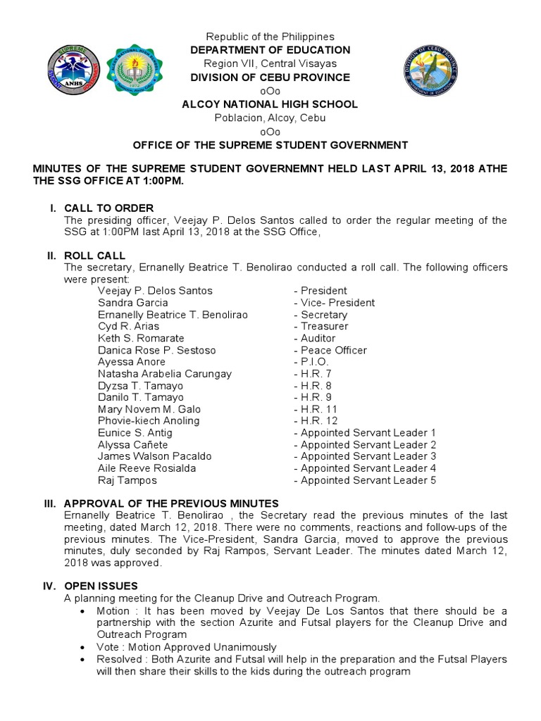 Sample Minutes SSG | Download Free PDF | Government