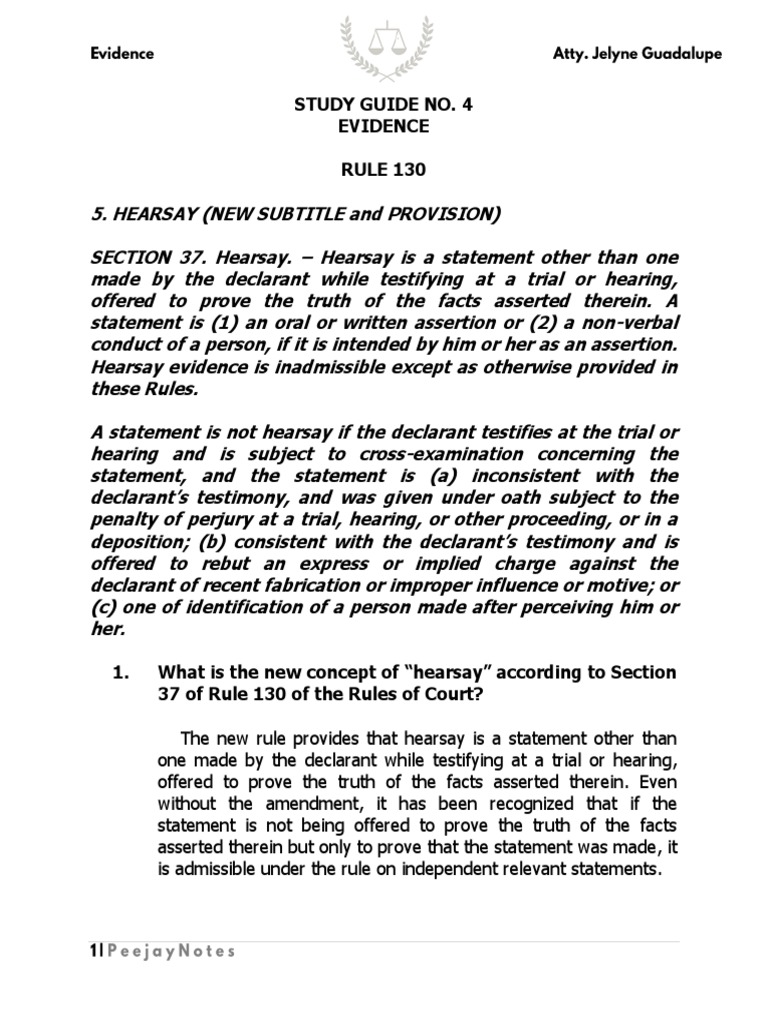 Study Guide No 4 - Paolo Javier | PDF | Hearsay | Hearsay In United ...