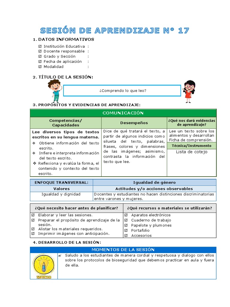 Sesión de Aprendizaje Lectura de Los Alimentos | PDF | Aprendizaje | Modificación de comportamiento