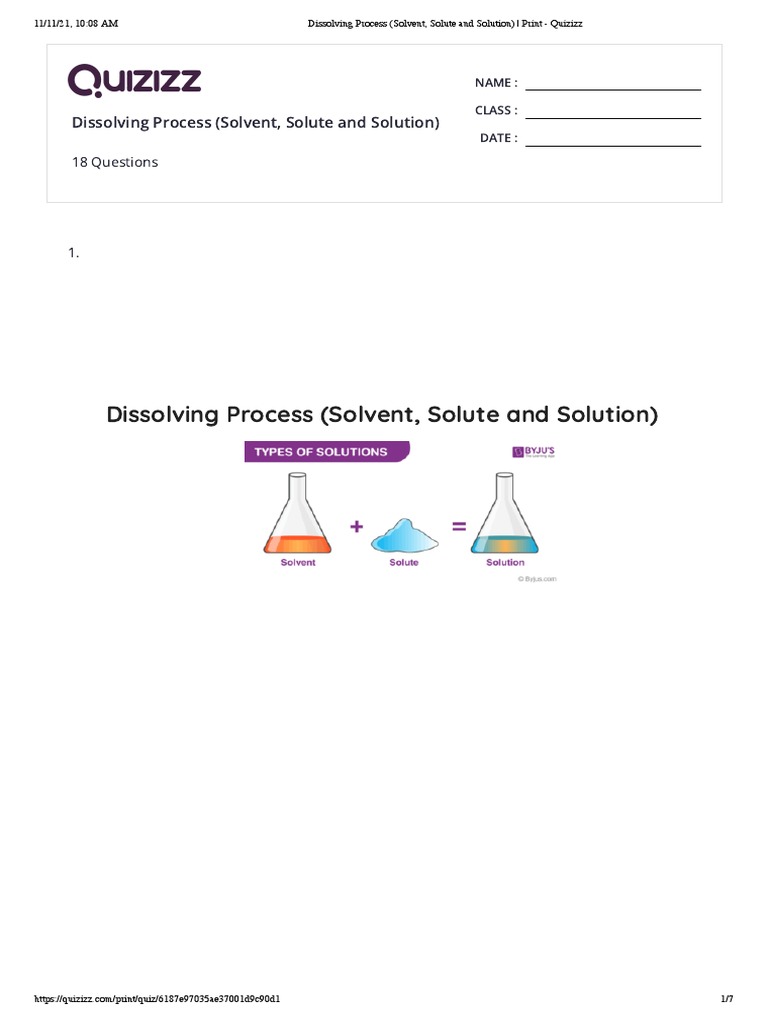 Dissolving Process (Solvent, Solute and Solution) | PDF | Solubility ...
