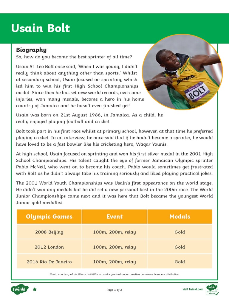 Usain Bolt Fact File | PDF | Sport Of Athletics | Sports Competitions