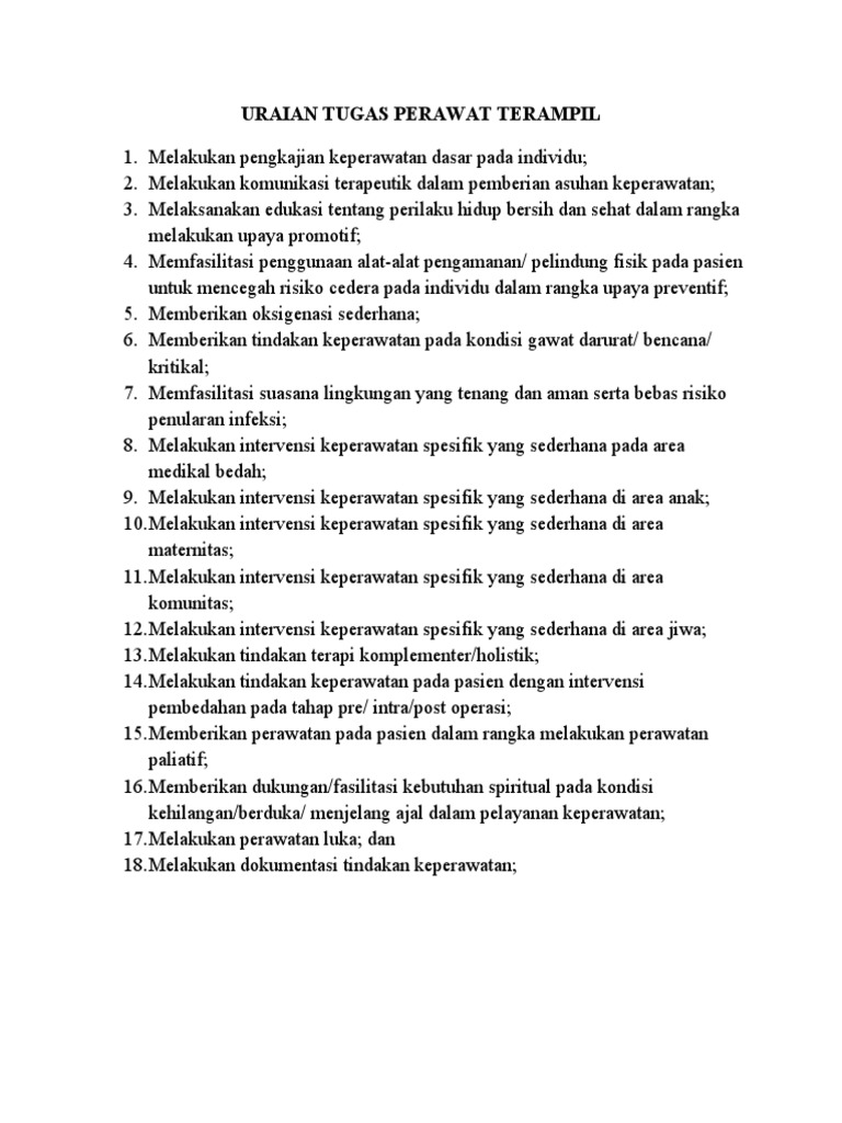 Uraian Tugas Perawat Terampil | PDF