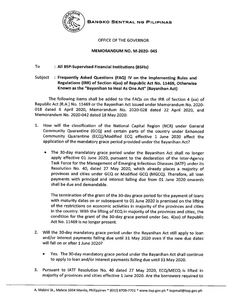 BSP Memo | PDF